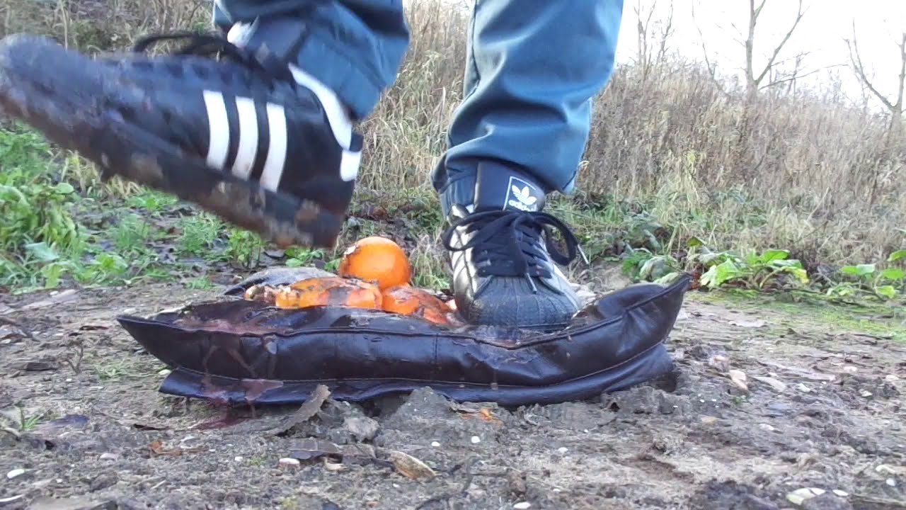 Adidas Superstars Food stomp, trample oranges to juice on leather ...