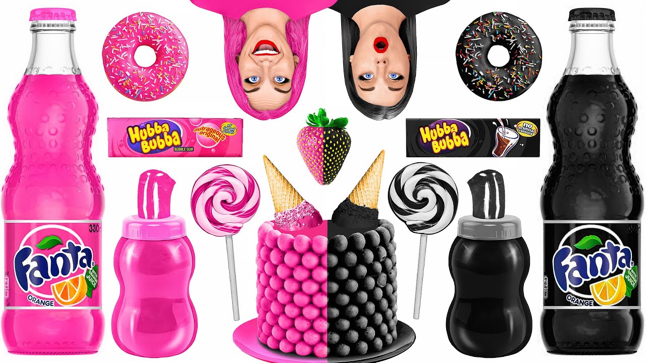 Tantangan Makanan Pink vs Hitam #5 | Hanya Makan 1 Warna Selama 24 Jam ...