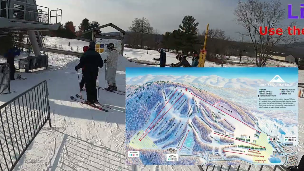 Ski Day at Liberty Mountain PA Alpine Quad to Backside trails 4K HD ...