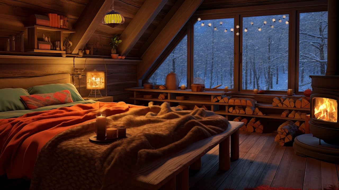 Deep Sleep with Blizzard and Fireplace Sounds - Cozy Winter Ambience ...