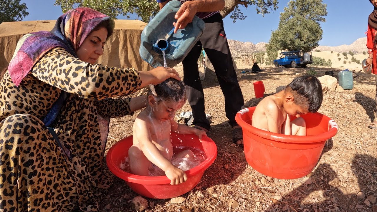 Shaving children's heads and bathing them in the traditional way - YouTube