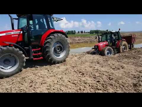 BATAKLIĞA BATAN MF 6460 DYNA 6' YI MF 5455 DYNA4 KURTARIYOR
