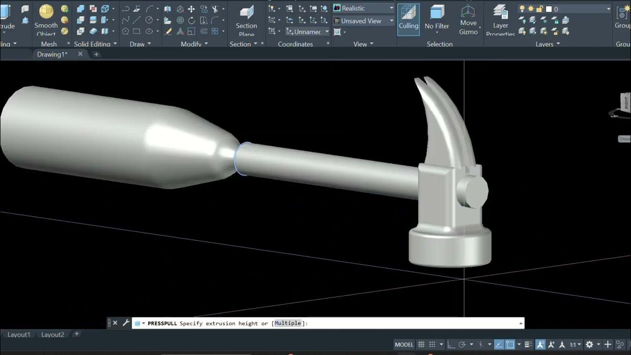 3D HAMMER CREATE IN AUTOCAD - YouTube