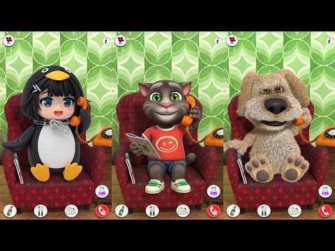 Talking Tom Cat vs Talking Ben the Dog vs Talking Sprunki GUGUGAGA Penguin - All Foods
