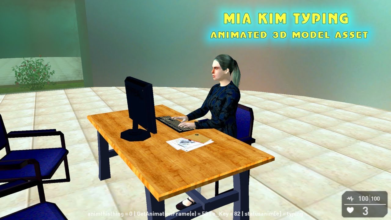 MIA KIM TYPING ANIMATED 3D MODEL - YouTube