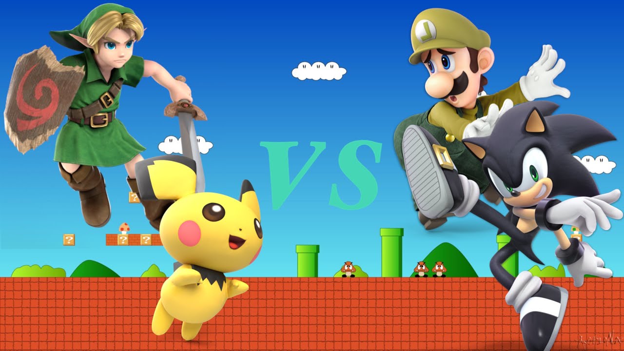 SSBU - Young Link (me) & Pichu vs Fake Luigi & Fake Sonic - YouTube
