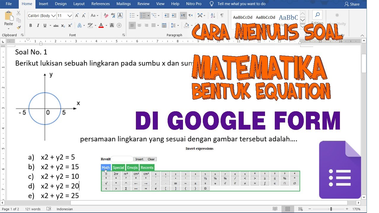 Cara Menulis Soal Matematika Bentuk Equation di Google Form - YouTube