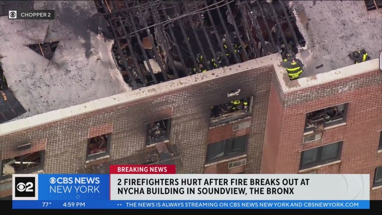 2 firefighters hurt battling fire at NYCHA building in Soundview - YouTube