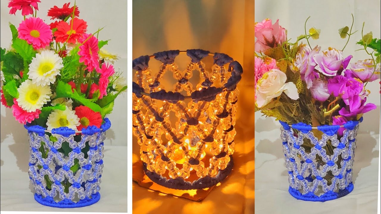 HOW TO MAKE MACRAME BEADED 🥀🌷🌺🌸 FLOWER POT / HOW TO MAKE MACRAME DIYA ...
