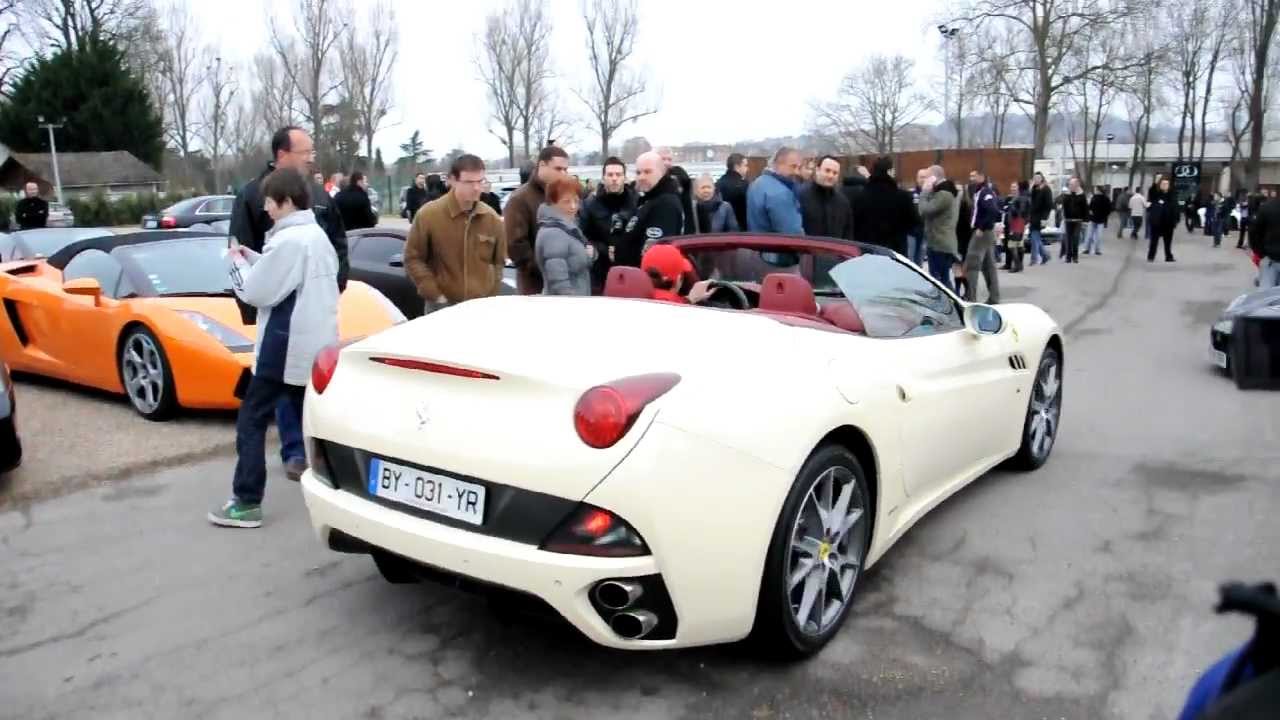 Ferrari california in nice cream white ! cars and coffee Paris - YouTube
