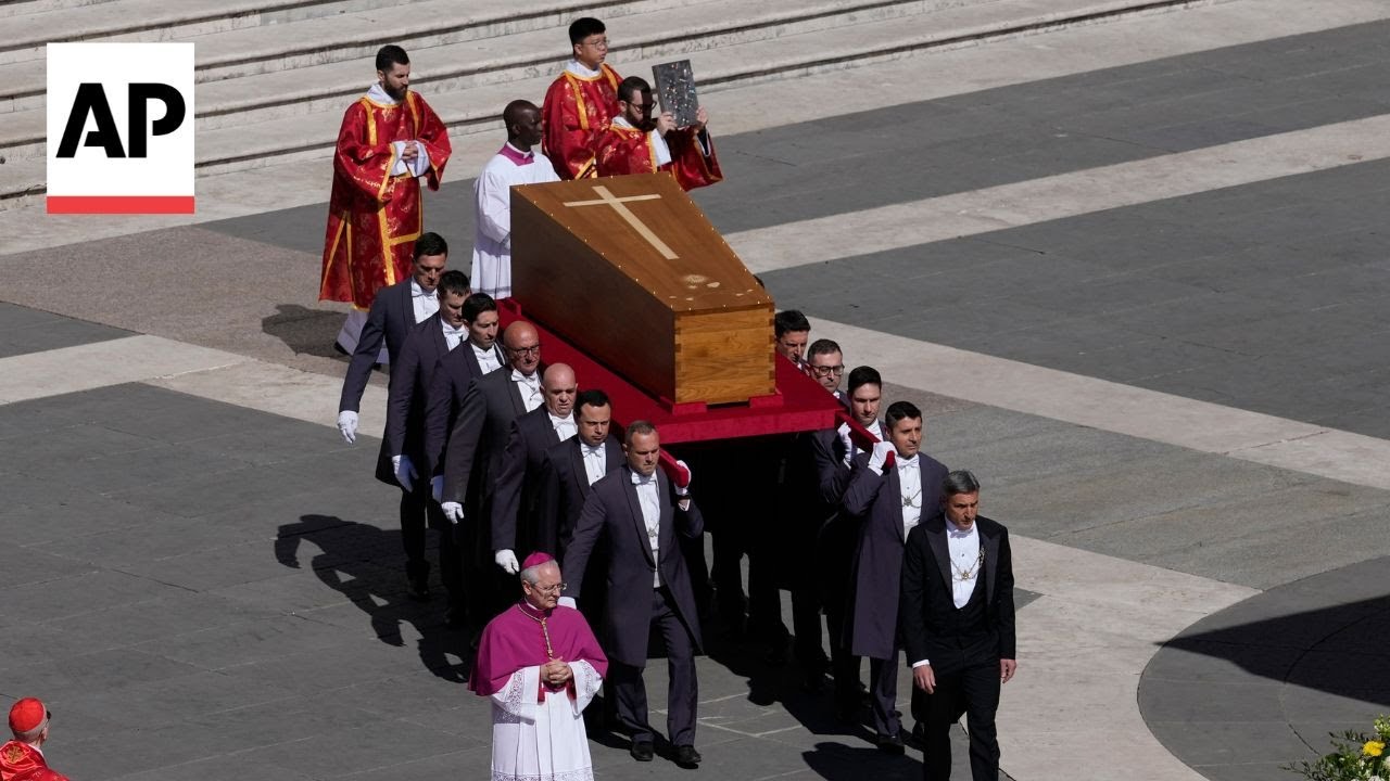 Pope Francis' coffin brought to St. Peter's Square at his funeral - YouTube