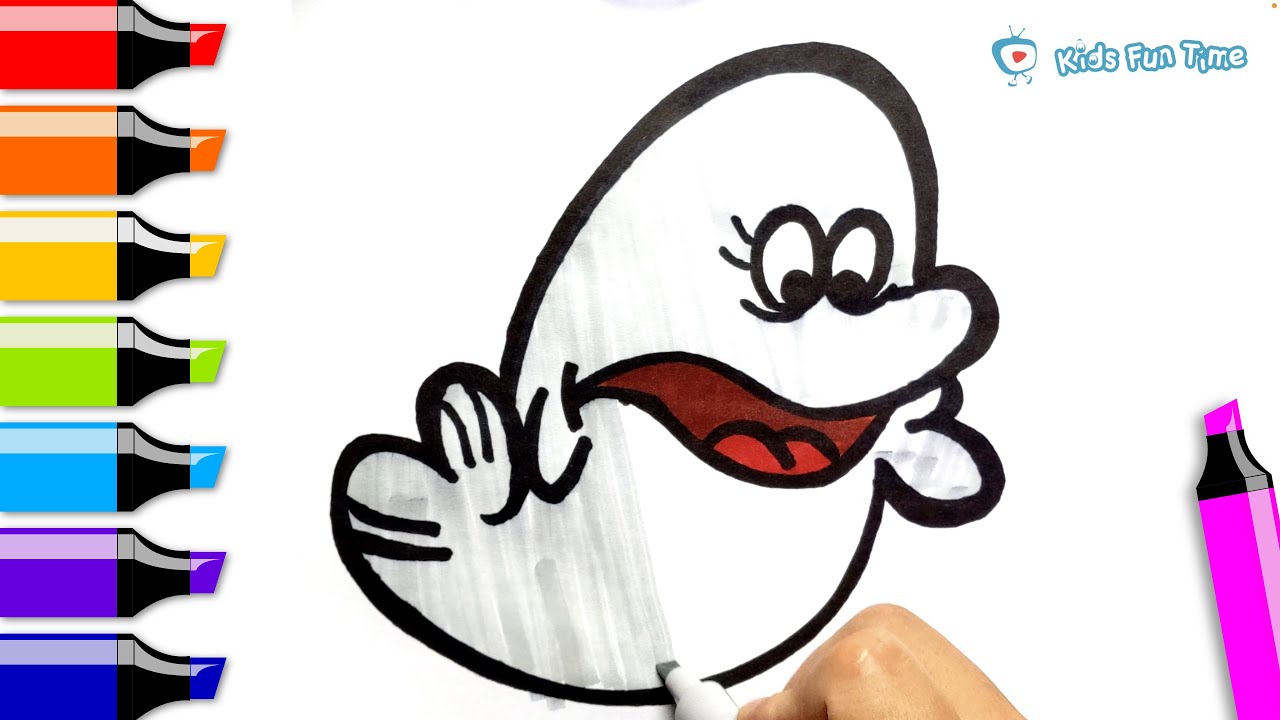 How to draw a baby dolphin for kids?｜Teach kids to draw and color a ...