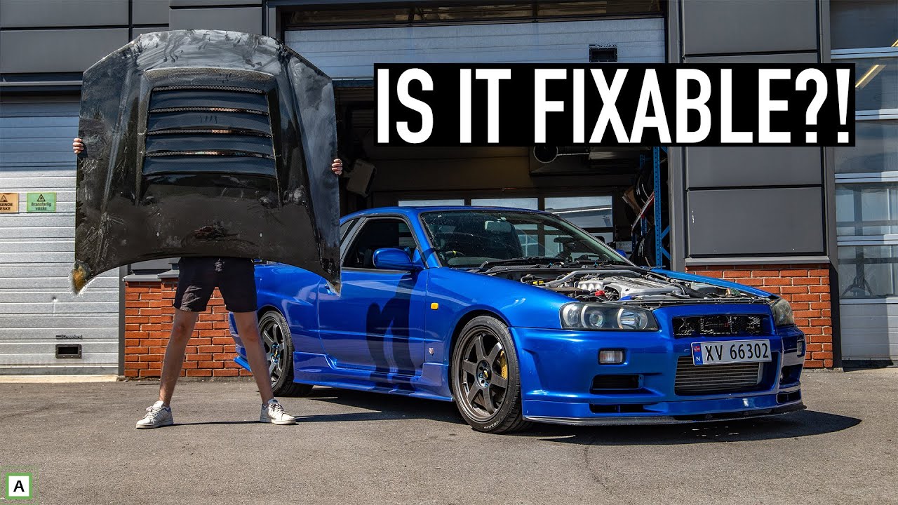 FIXING MY BROKEN R34 GTR Carbon Fiber Hood ! Ep.1 - YouTube
