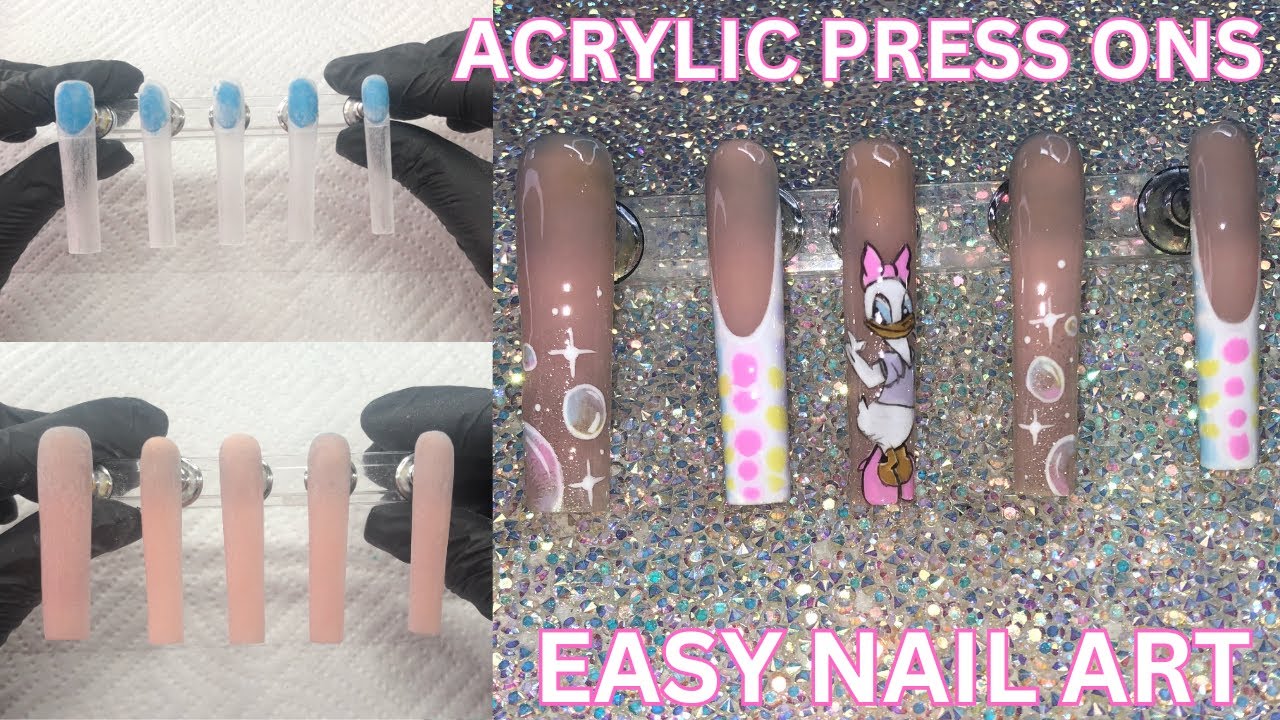 XL ACRYLIC PRESS ON NAILS|DAISY DUCK NAIL ART|EASY NAIL ART - YouTube
