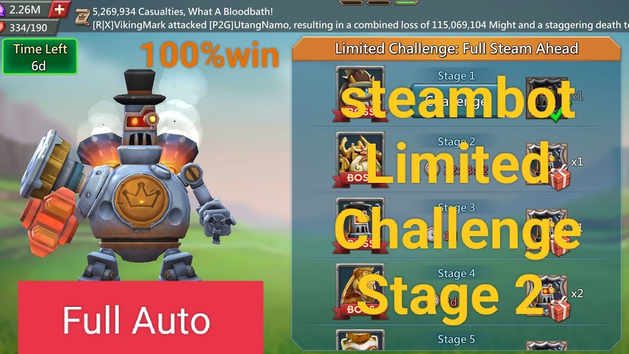 Lords Mobile New steambot Hero Limited Challenge Stage 2 (Full Auto ...