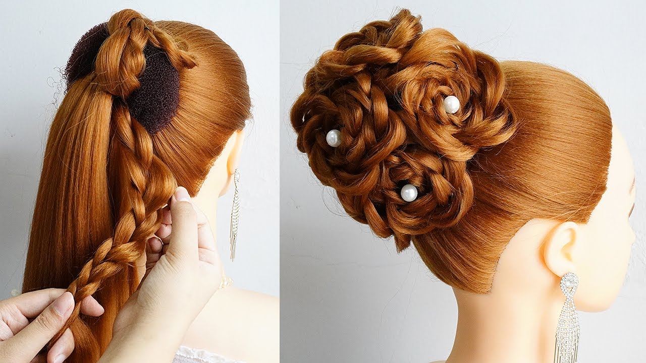 Simple Rose Bun Hairstyle For Wedding And Party - YouTube