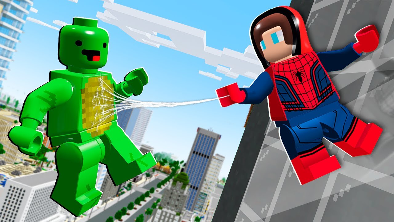 LEGO JJ SPIDER-MAN saves MIKEY! JJ and MIKEY at LEGO in Minecraft - Maizen - YouTube