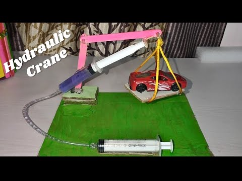 How to Make a hydraulic lift crane | Hydraulic Crane Science project # ...