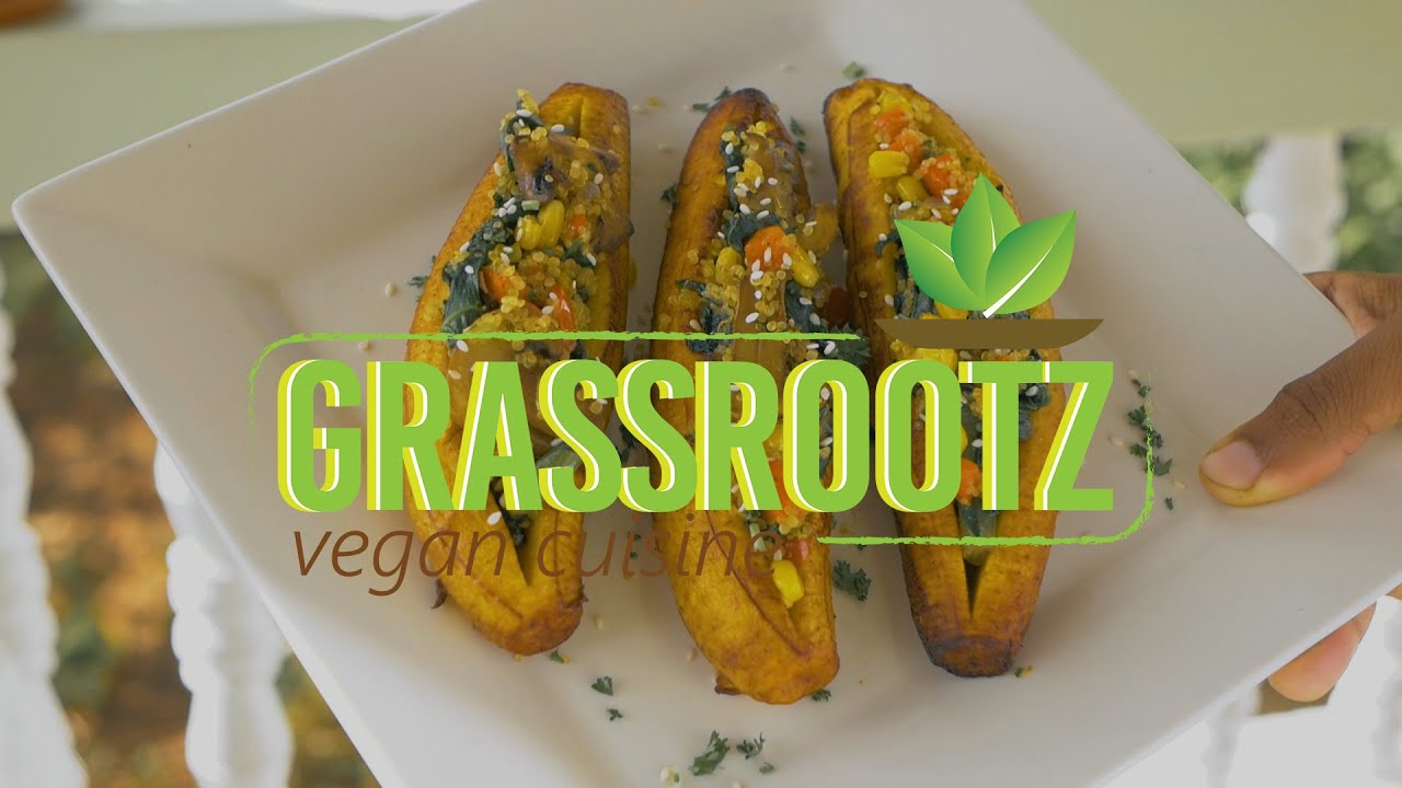 Stuffed Fried Plantain with Grassrootz Vegan Cuisine! | @narmifilms - YouTube