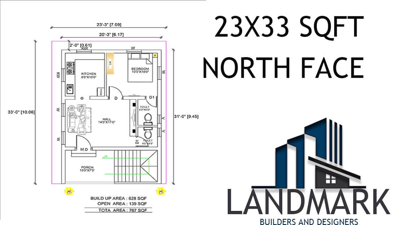 750 SQ.FT / 23×33 / NORTH FACE / 1BHK / @Landmark - YouTube