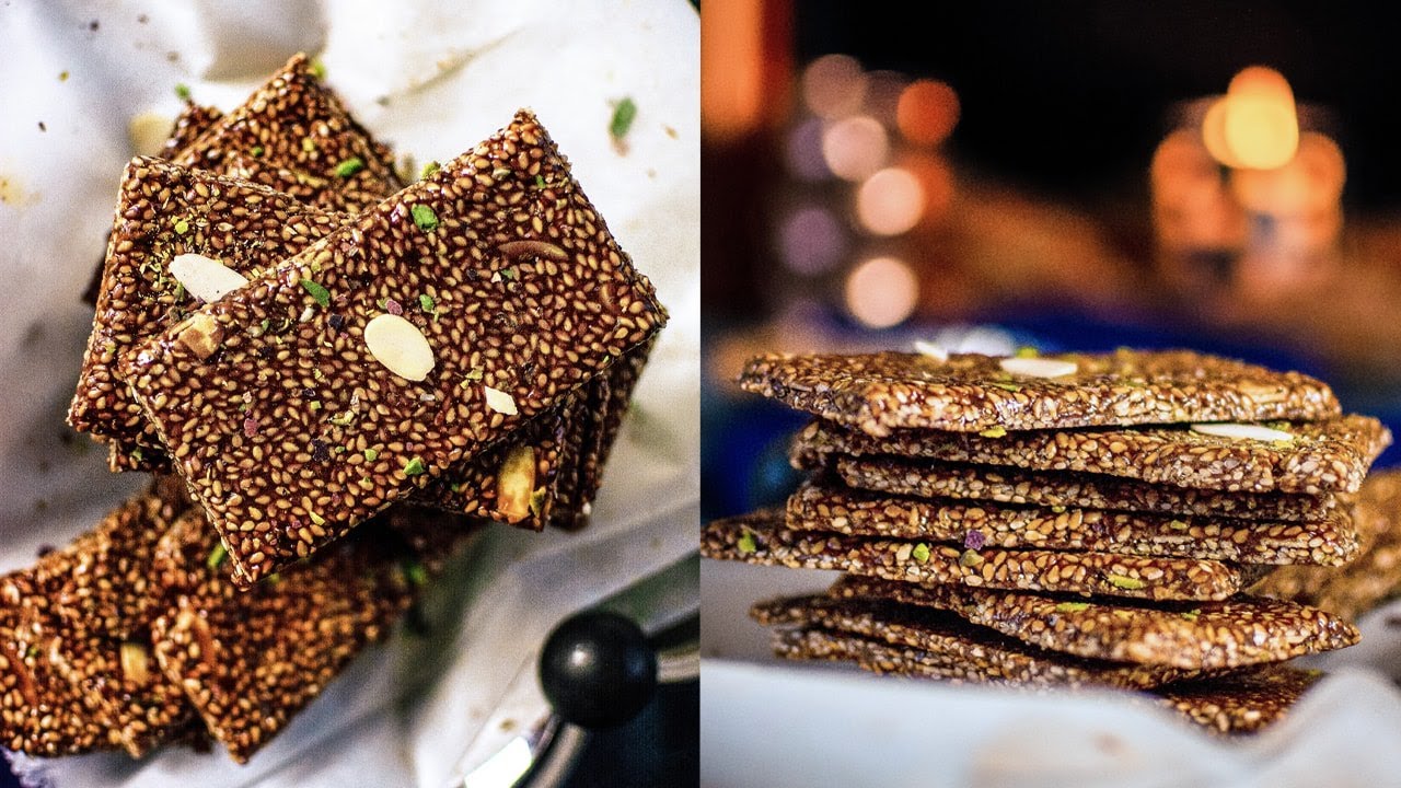Til Gud Chikki with Jaggery - Sesame Seed Bars - Sesame Seed Brittle ...