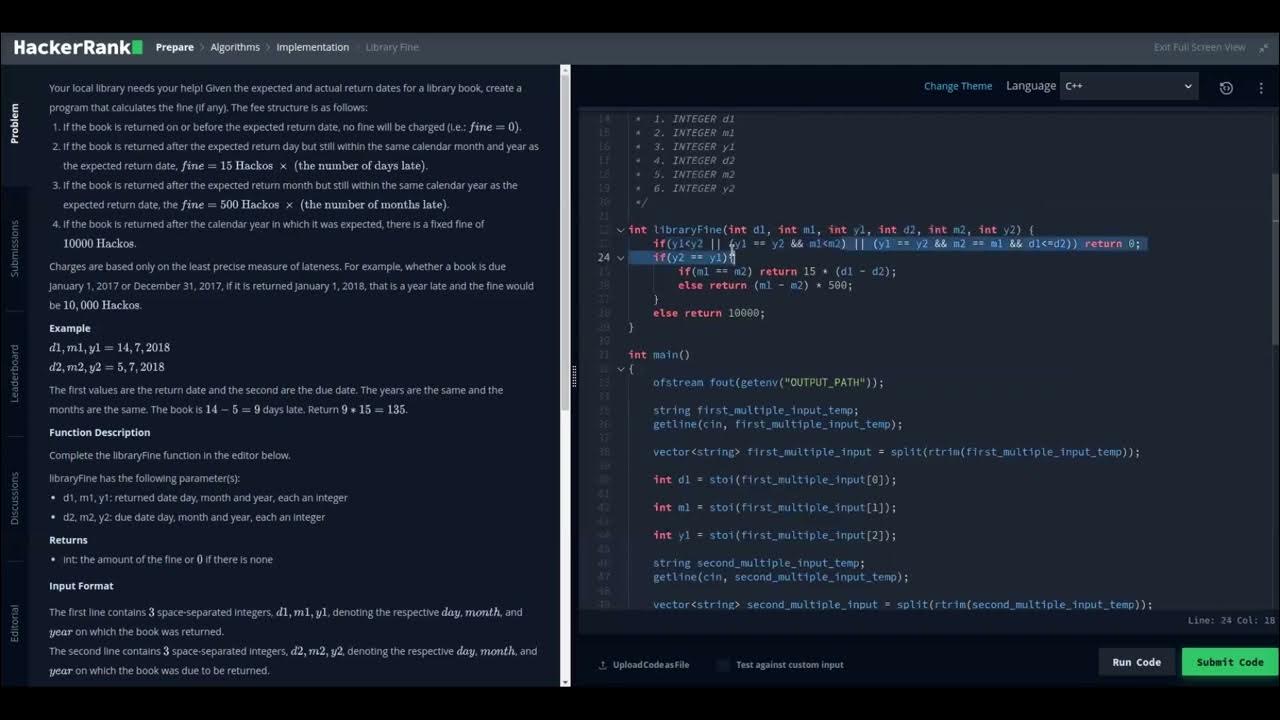 Hackerrank Library Fine Youtube