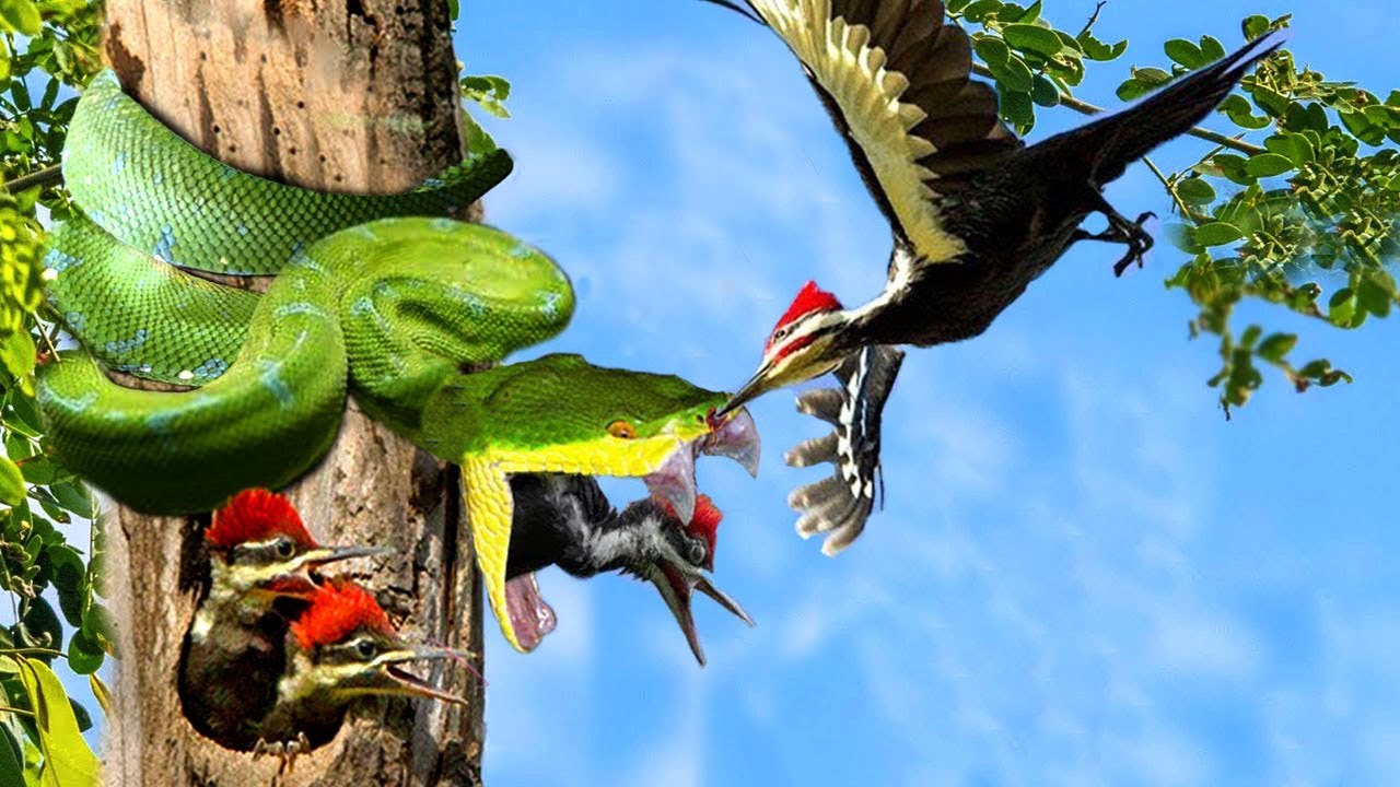 king Snake Climbs A Tree To Catch A Young Bird Whose Mother Bird ...