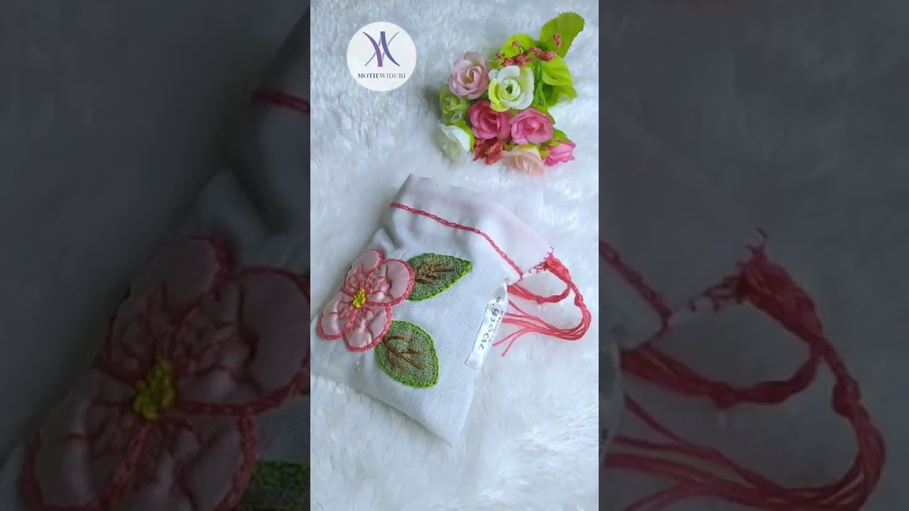 Drawstring Flower Hand Applique Embroidery | Kantong Serut Bunga Sulam ...