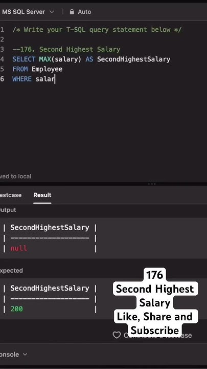 176 Second Highest Salary Coding Leetcode Code Sql Interview