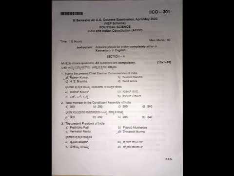 India and Indian Constitution 3rd semester B.com NEP Question paper ...