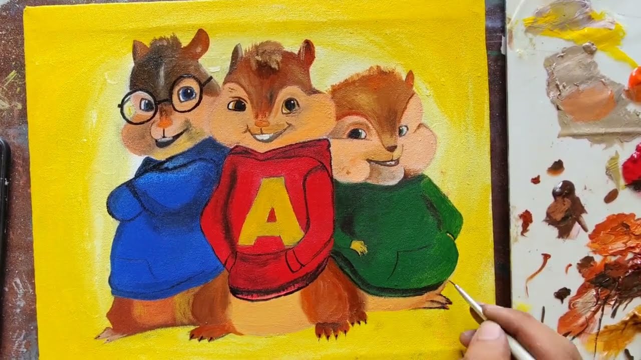 cute chipmunks painting|oil painting| step by step for beginners - YouTube