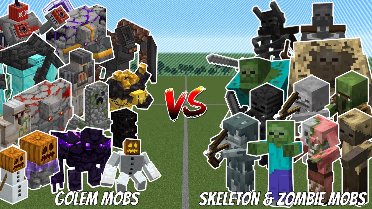 GOLEM MOBS TEAM VS SKELETON AND ZOMBIE MOBS TEAM - MINECRAFT MOB BATTLE ...