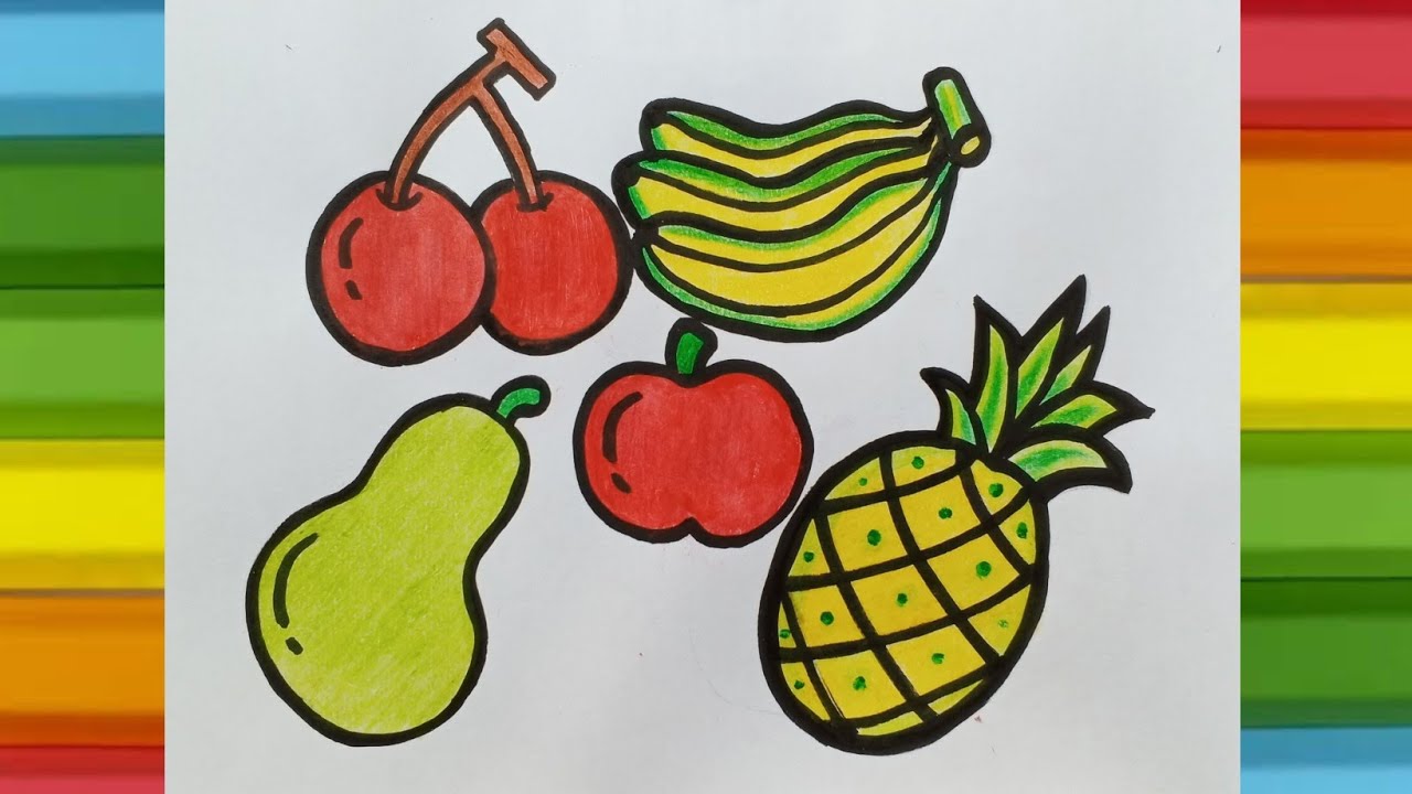 How to draw fruits 🍓🍑 |Simple drawing and colouring|Easy drawing step ...