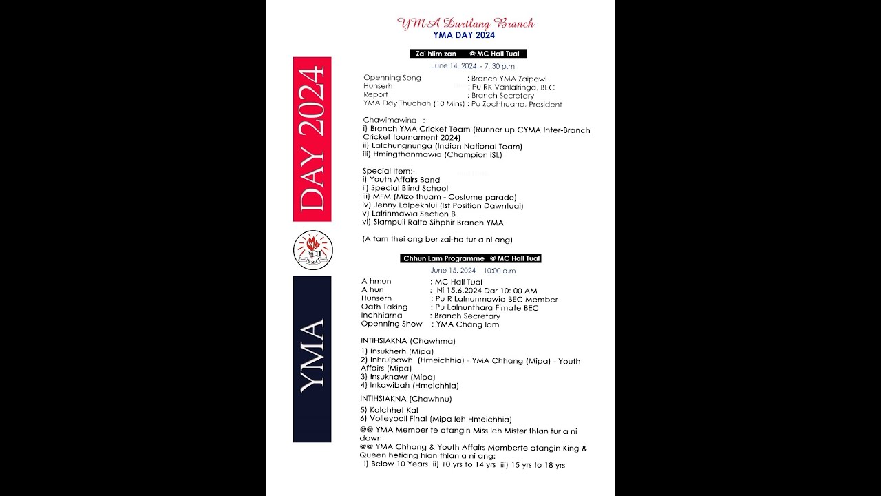 YMA DAY VAWI 89 -NA | Chawhnu | 15 June 2024 - YouTube