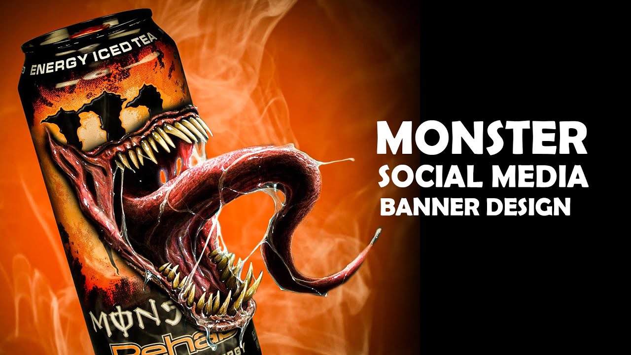 How to social media banner design in photoshop | monster drink | آموزش ...