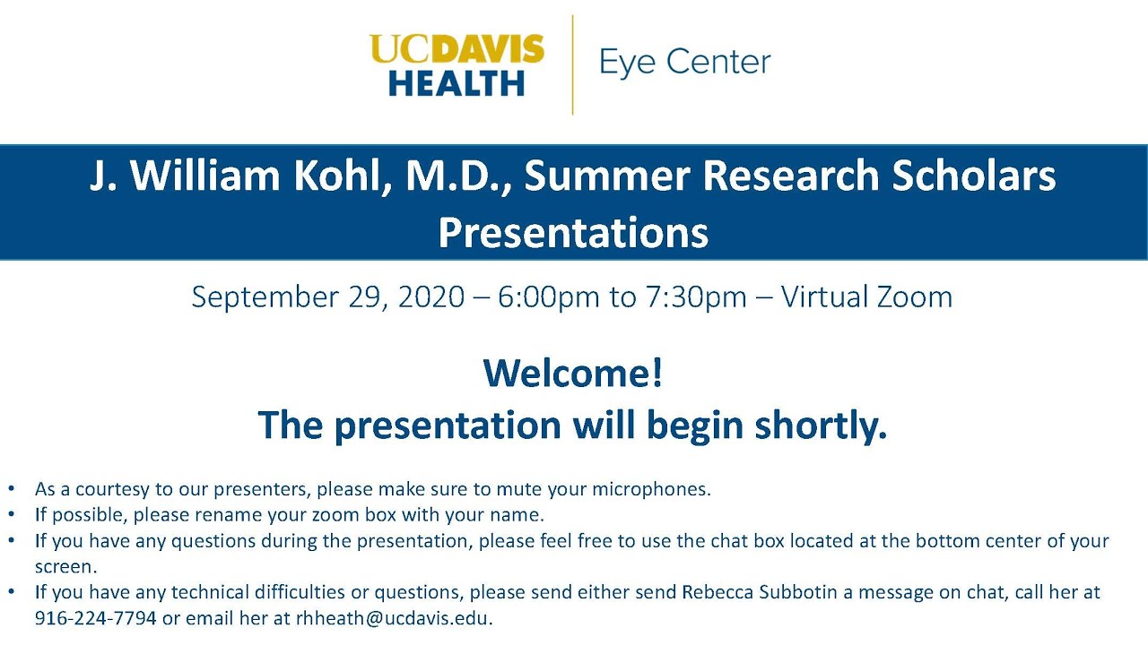 Virtual J. William Kohl, M.D., Summer Research Scholars Presentations ...