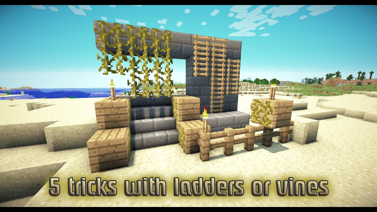 5 useful tricks with ladders or vines - Minecraft - YouTube