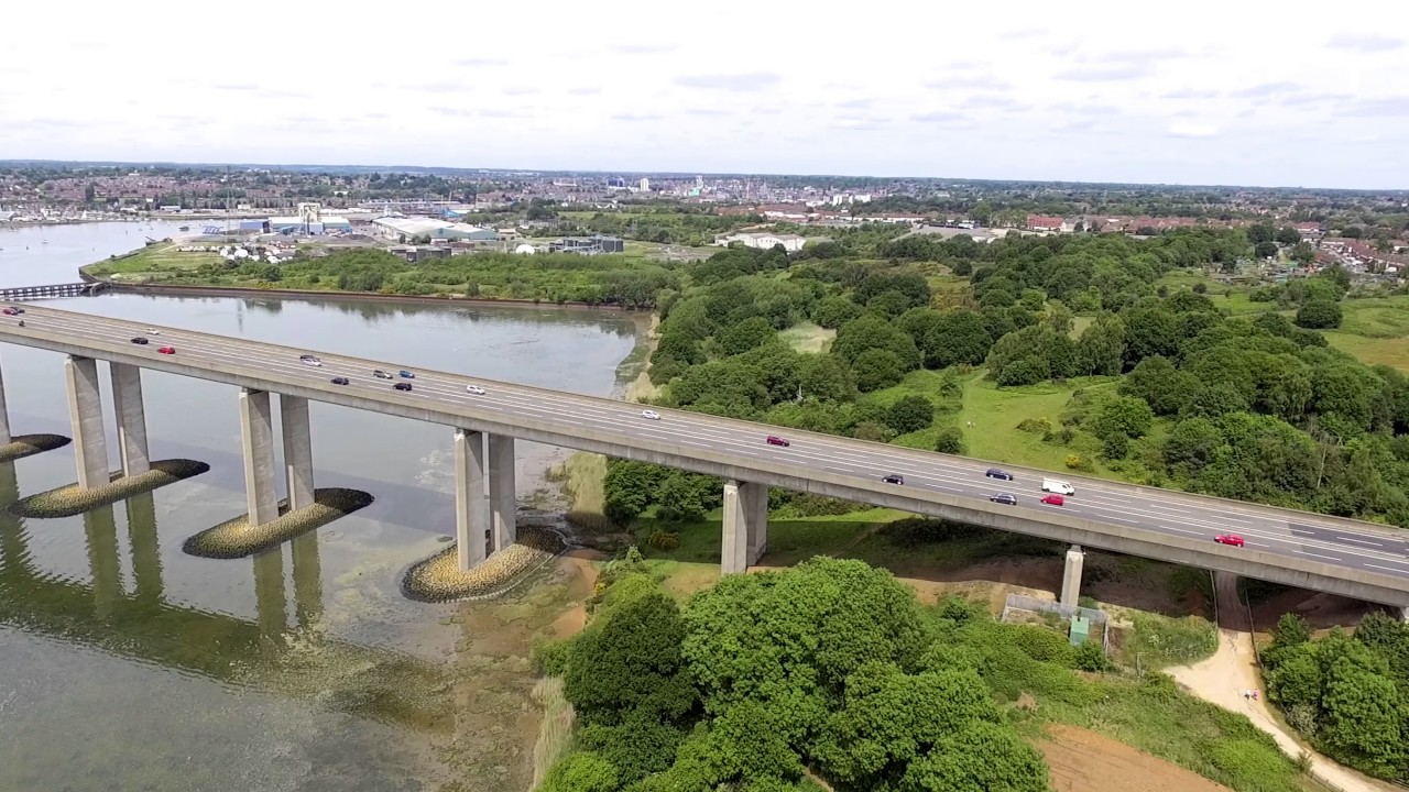 The span of Orwell Bridge in Ipswich, Suffolk - YouTube