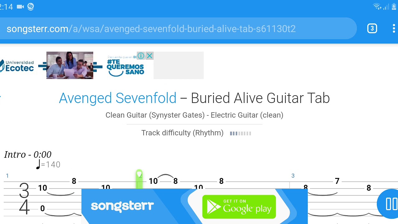Avenged Sevenfold - Buried Alive TAB GUITAR / CLEAN GUITAR / Synyster ...