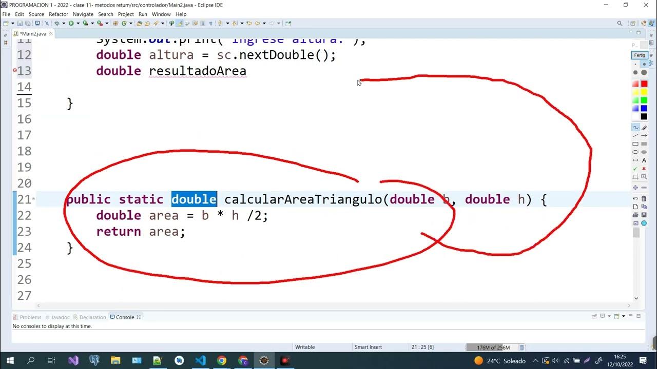 metodos return en java calcular el area de un triangulo - YouTube