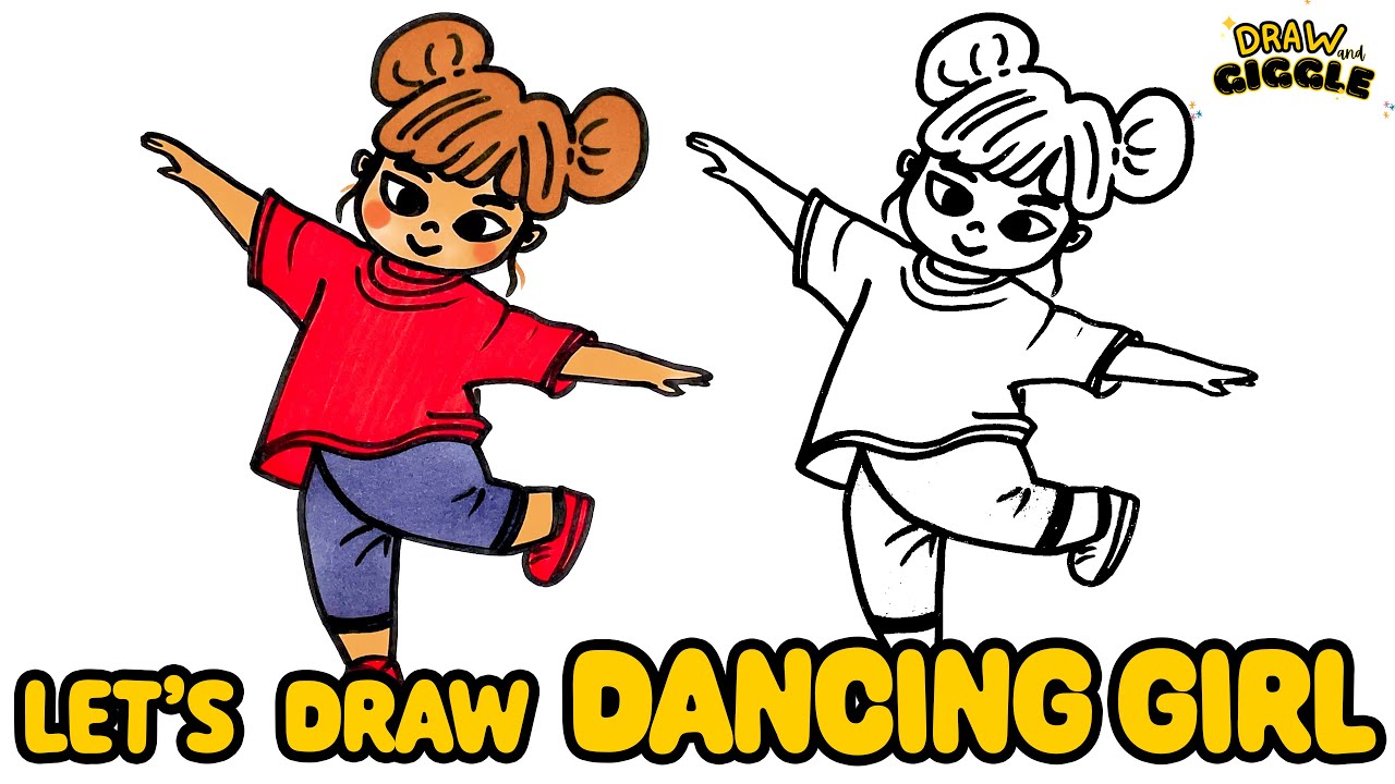 Draw cute DANCING GIRL | Easy drawing for kids 🌈 🌈 - YouTube