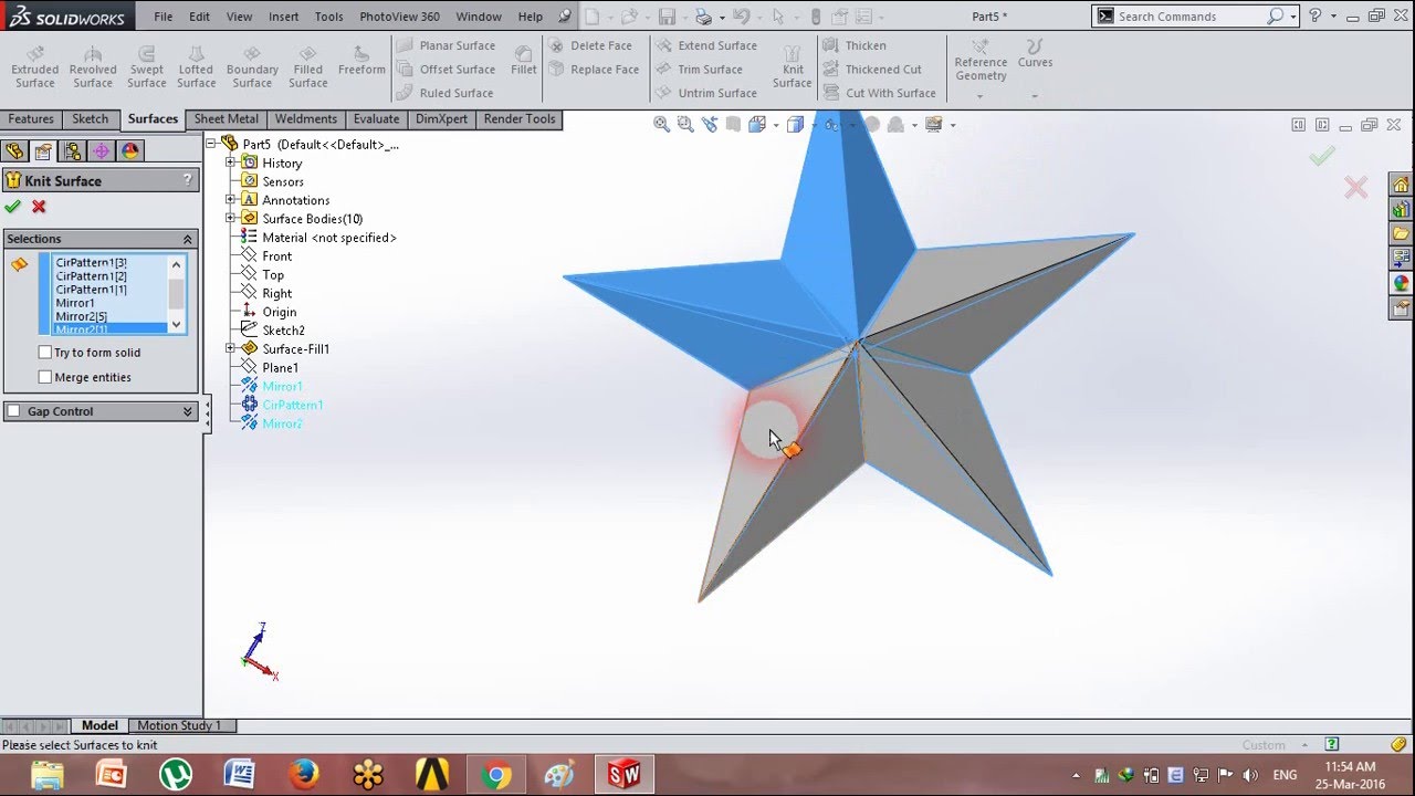 Using Filled surface function to draw Star in Solidworks - YouTube