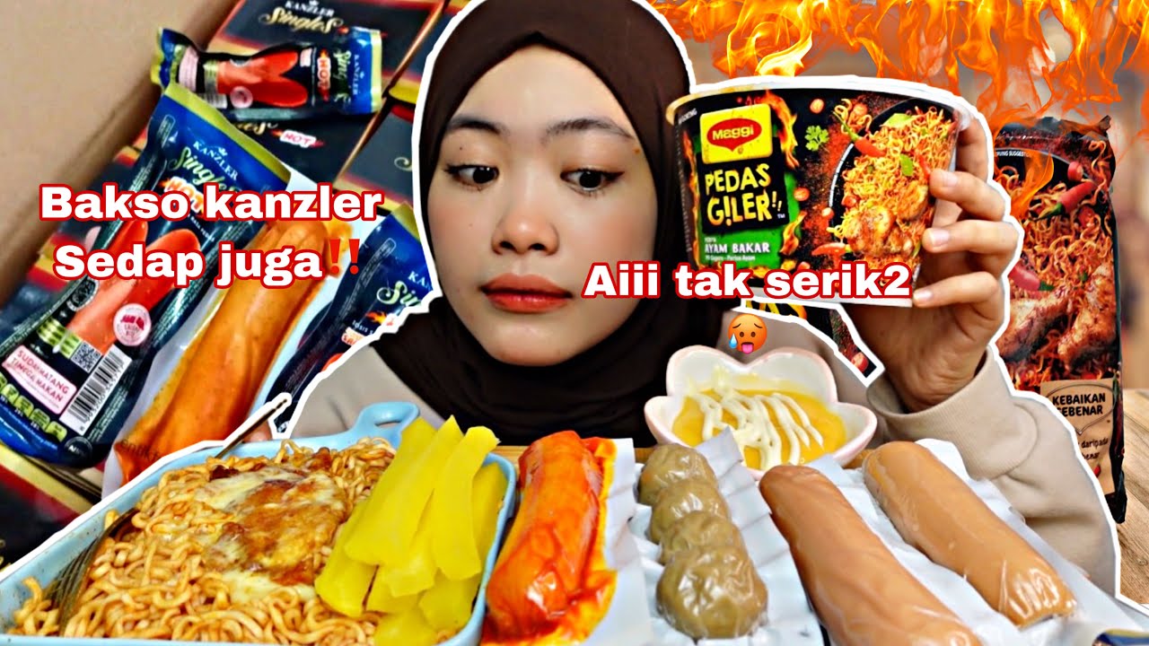 SOSEJ & BAKSO KANZLER with MAGGI PEDAS GILA🔥🥵 #mukbangmalaysia #maggi # ...
