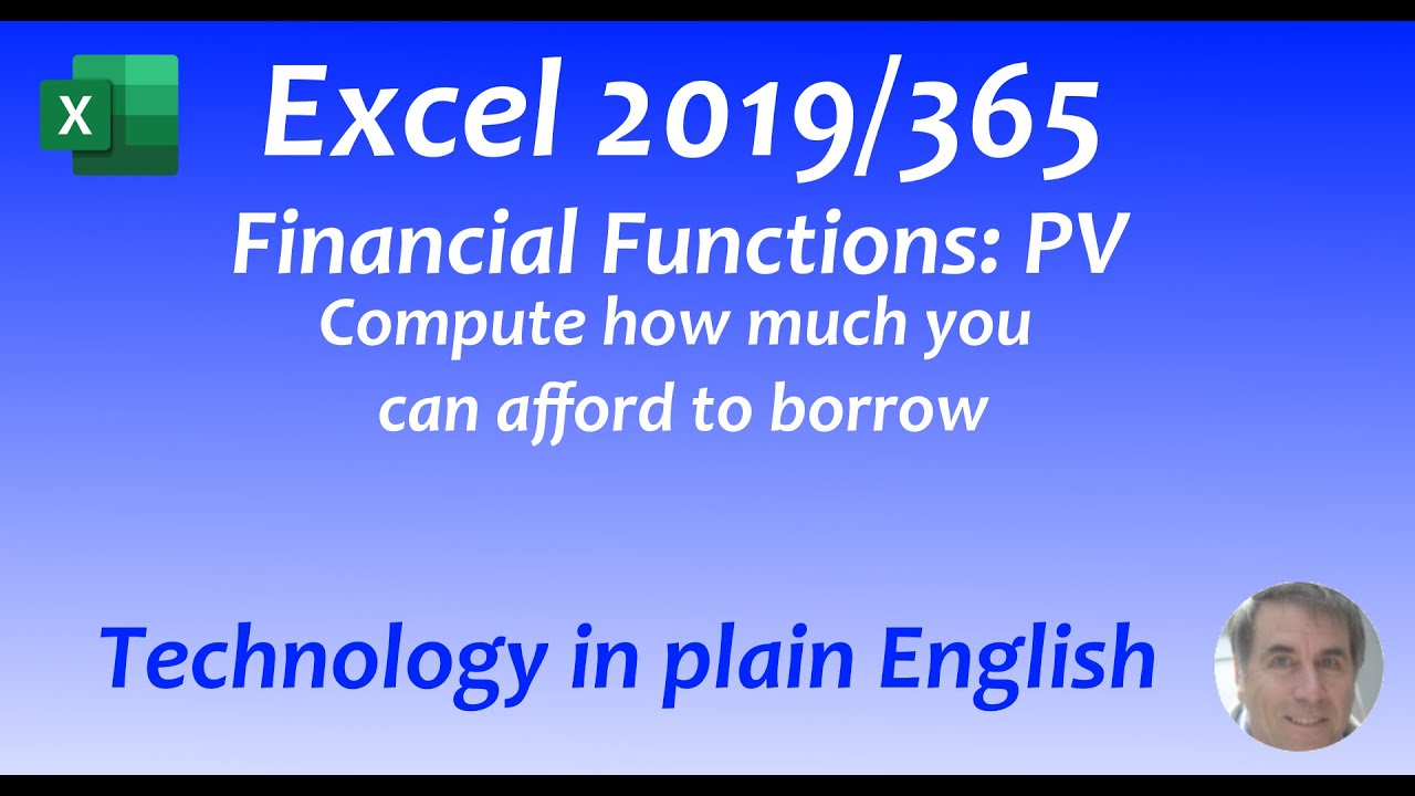 Excel 2019/365: The PV (present value) function (loan) - YouTube