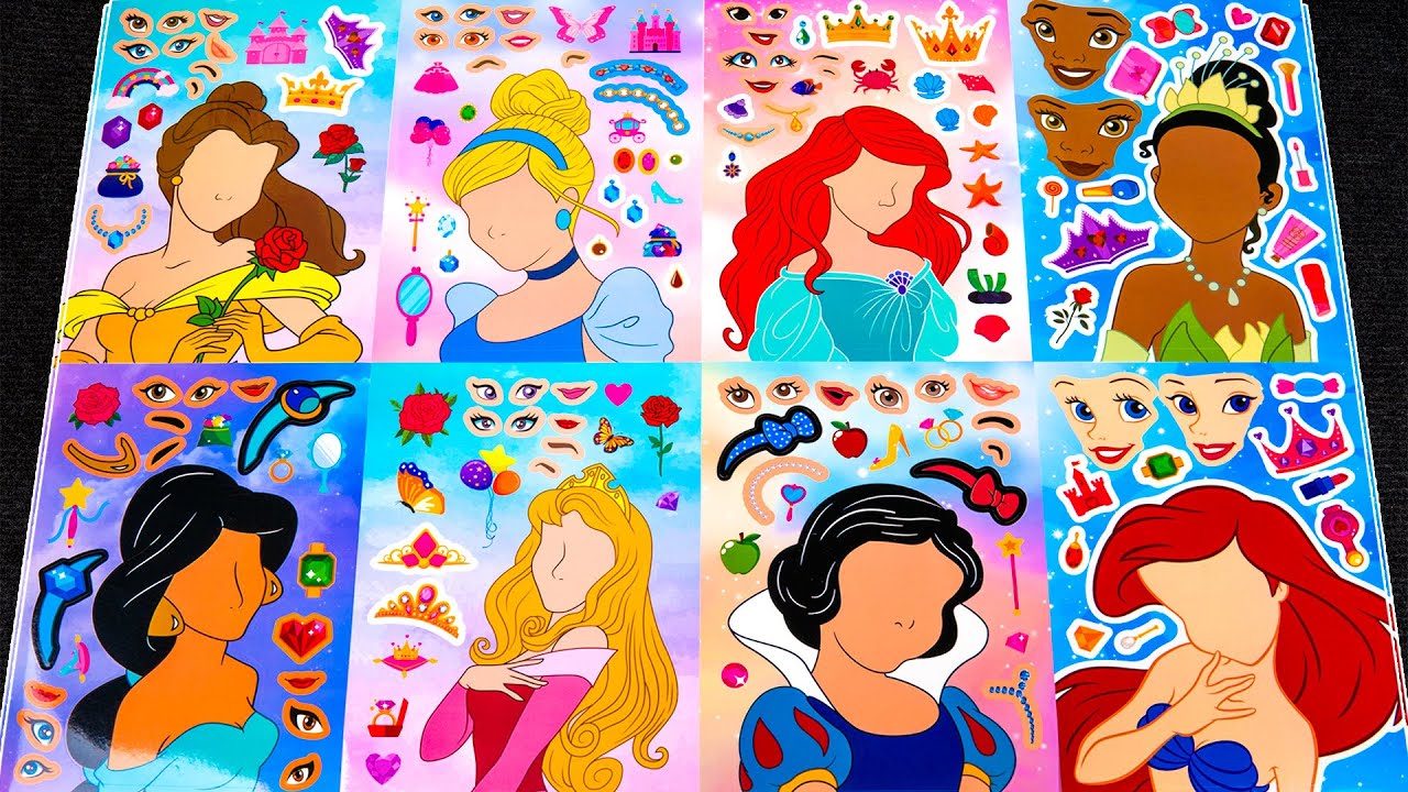 DISNEY PRINCESS STICKER BOOK FUN | CREATE MAGIC WITH CINDERELLA, BELLE ...