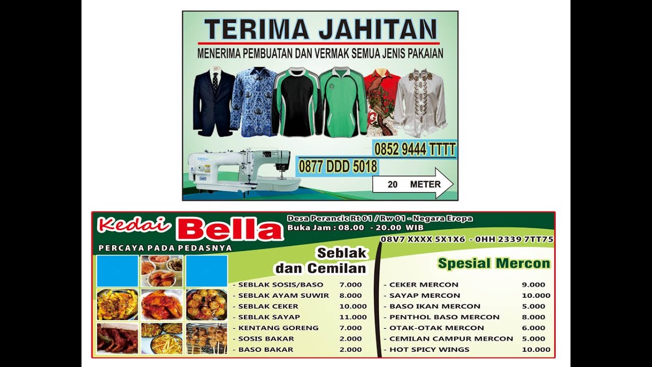 TEMPLATE DESIGN BANNER KEDAI MAKAN DAN BUTIK JAHIT - YouTube