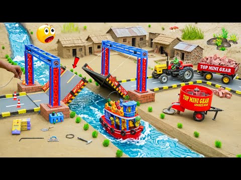 DIY Mini Tractor Builds an Opening Brick Bridge | Amazing Boat Science Project | @topminigear