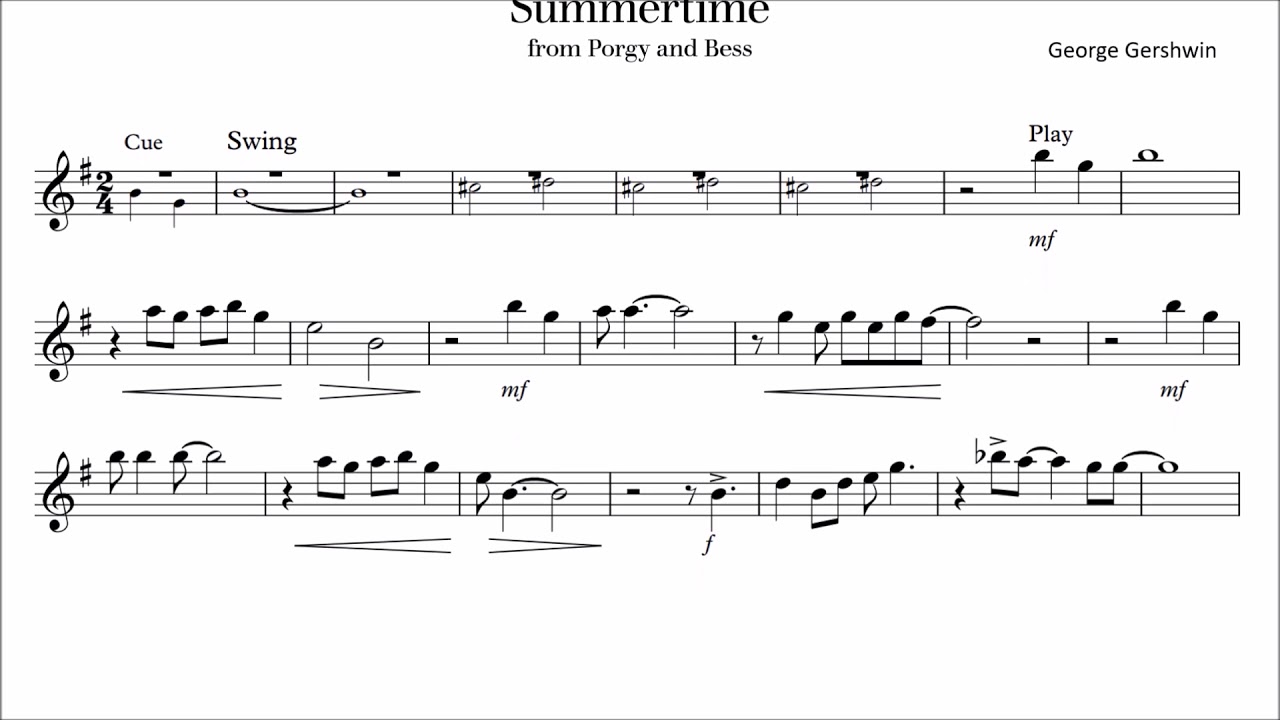 Easy Alto Saxophone Play-Along - Summertime by Gershwin - with sheet ...