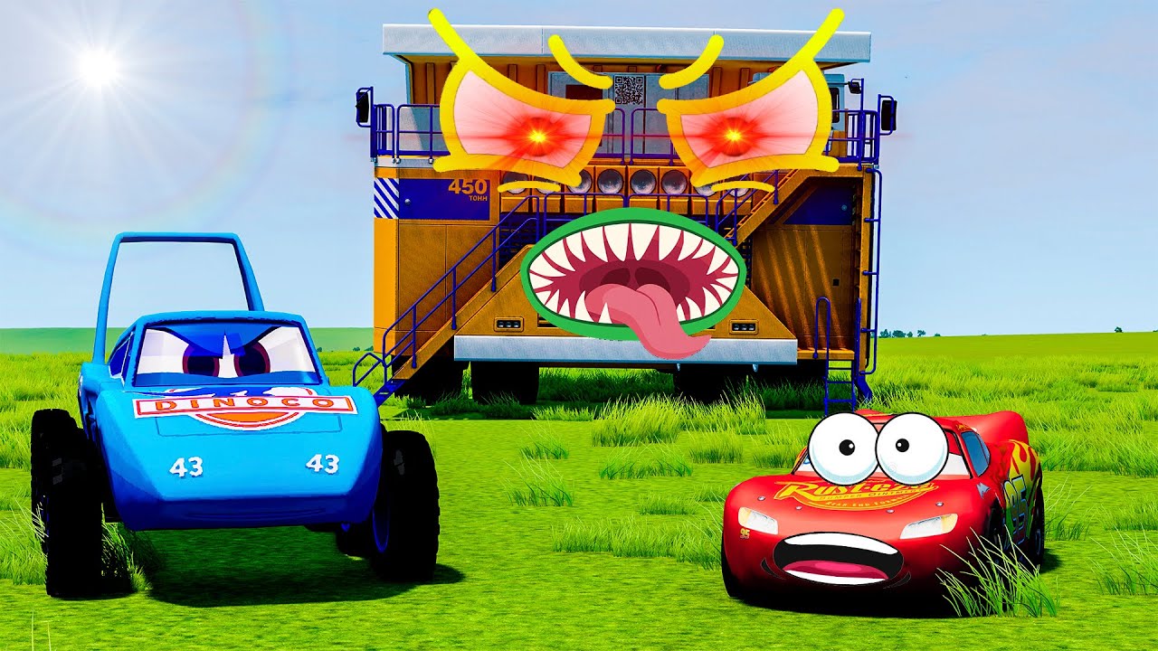 Big Monster Cars vs King Dinoco & Lightning McQueen - Pixar Cars - YouTube