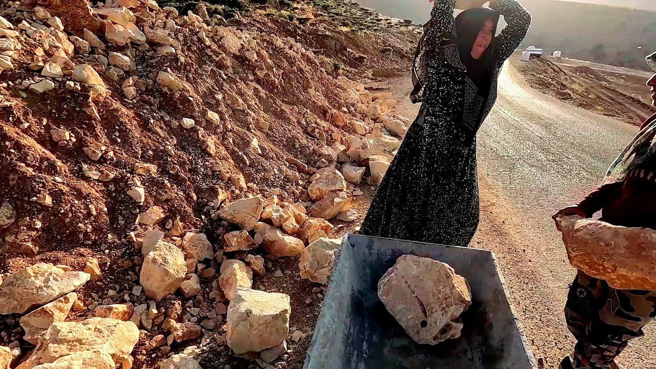 Bringing stones under difficult conditions to build a house - YouTube